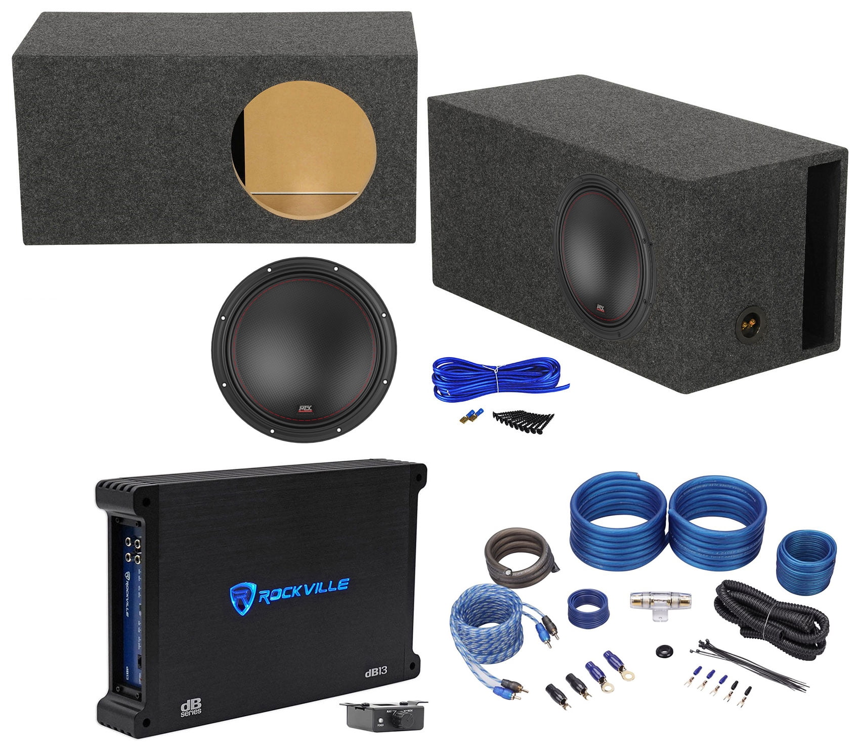 MTX 7512-44 12" 1500w Subwoofer+Vented Sub Box Enclosure+Mono Amplifier ...