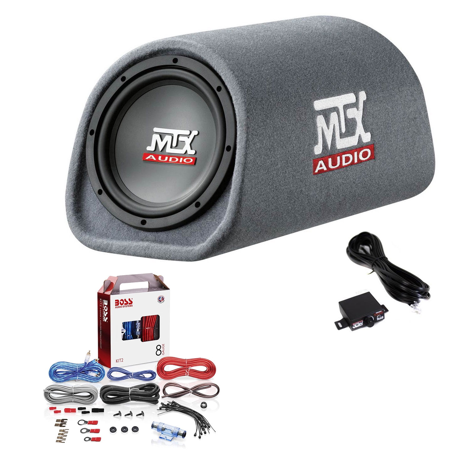 MTX AUDIO 8" 240W Car Subwoofer Tube Box w/ BOSS Audio Wiring Kit ...