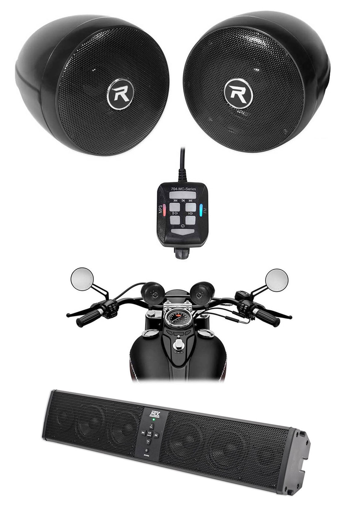 MTX MUD6SPBT 6-Speaker Bluetooth Soundbar System+Powersports Handlebar ...