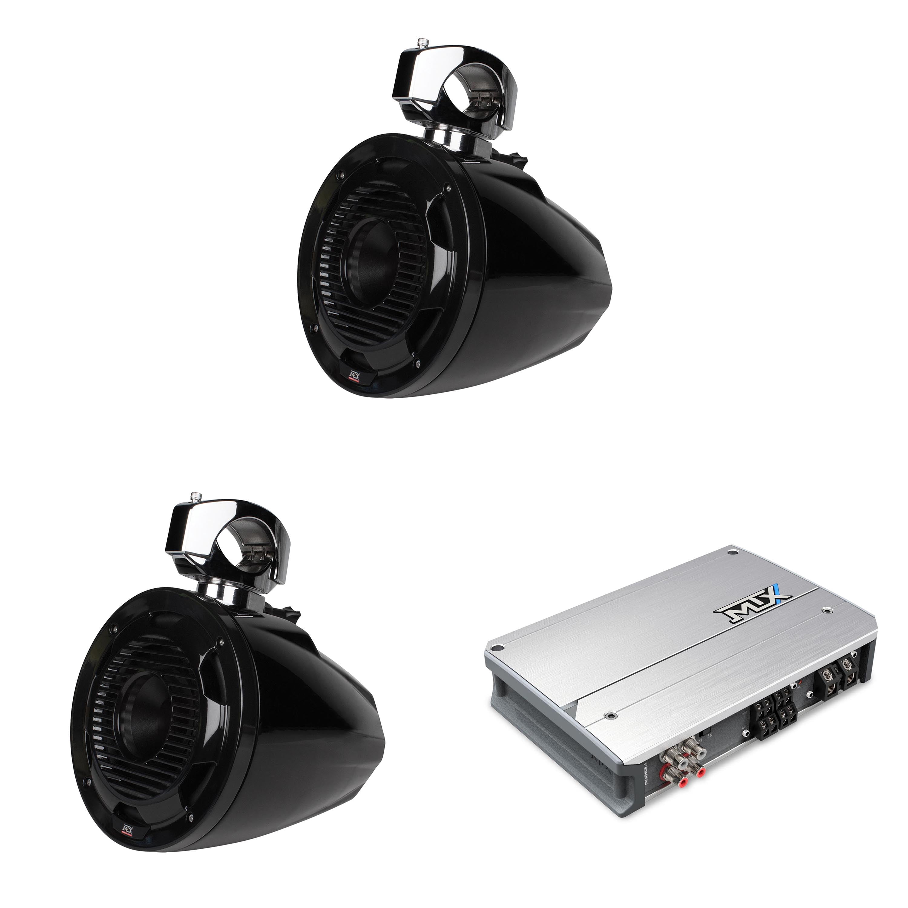 MTX Marine Audio (2) 8" Wake Tower Speaker and High Power Amplifier ...