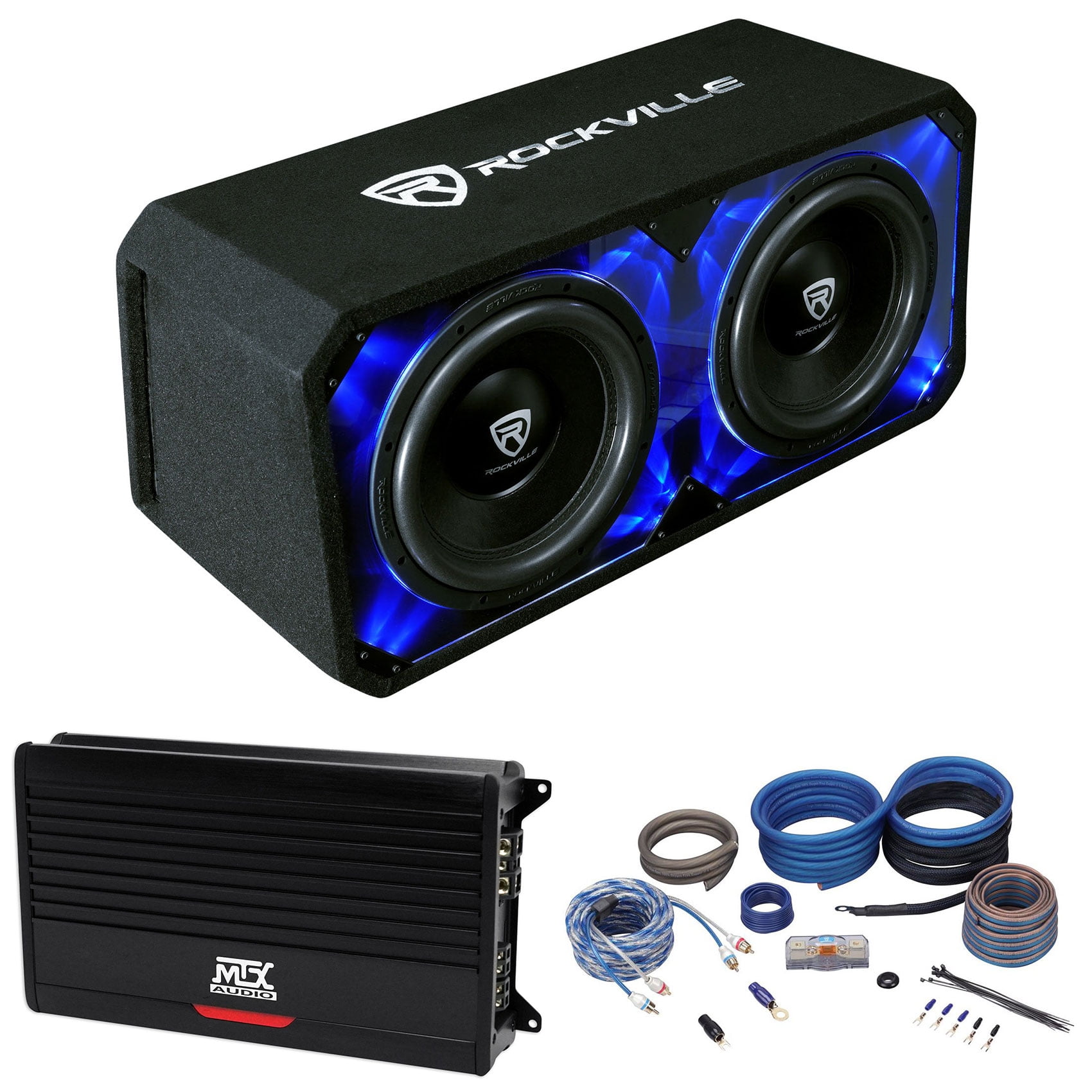 MTX THUNDER1000.1 1000w RMS Mono Amplifier+Dual 12" Car Subwoofers ...