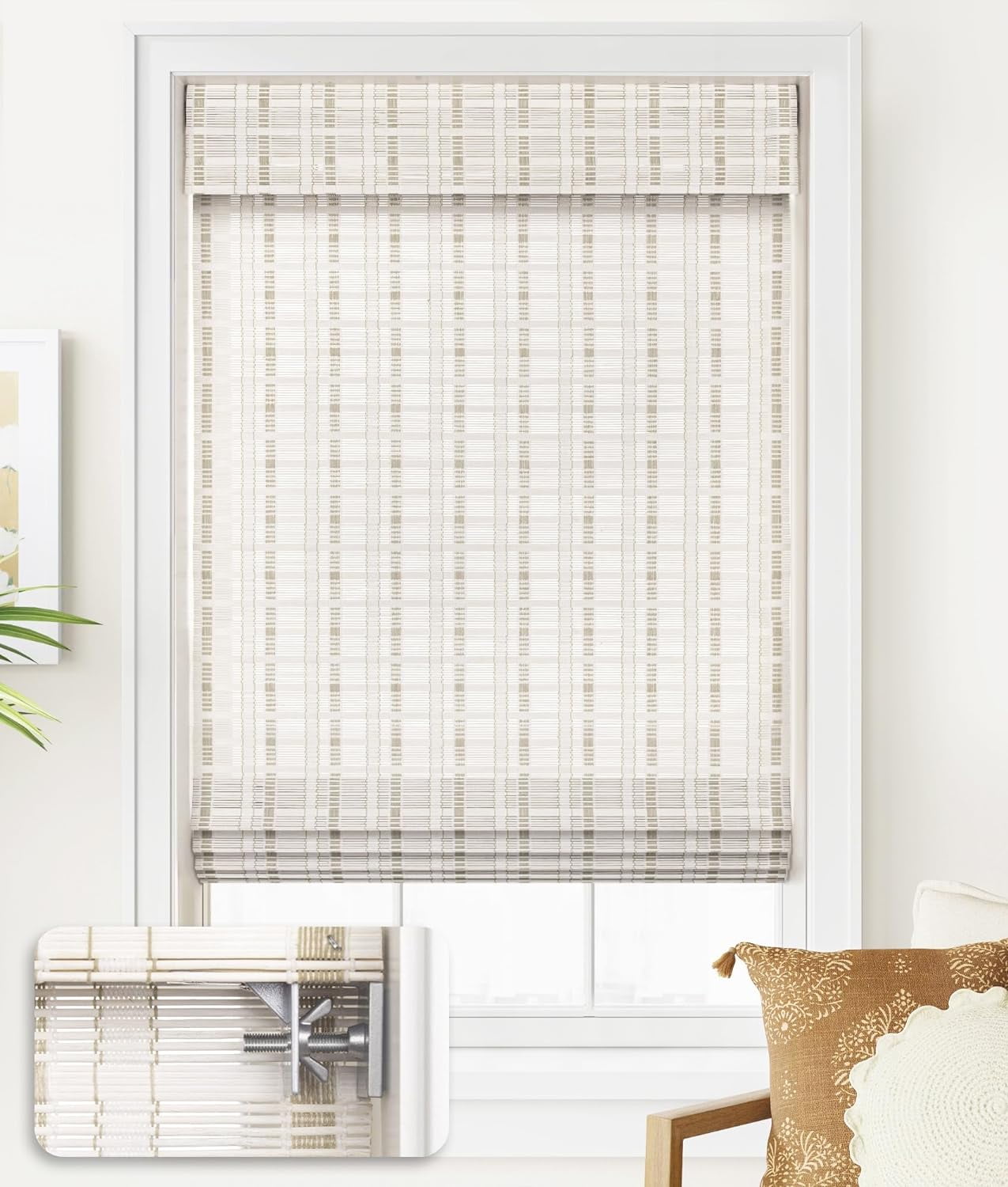 LazBlinds No Tools No Drill Cordless Bamboo Roman Shades, Light ...