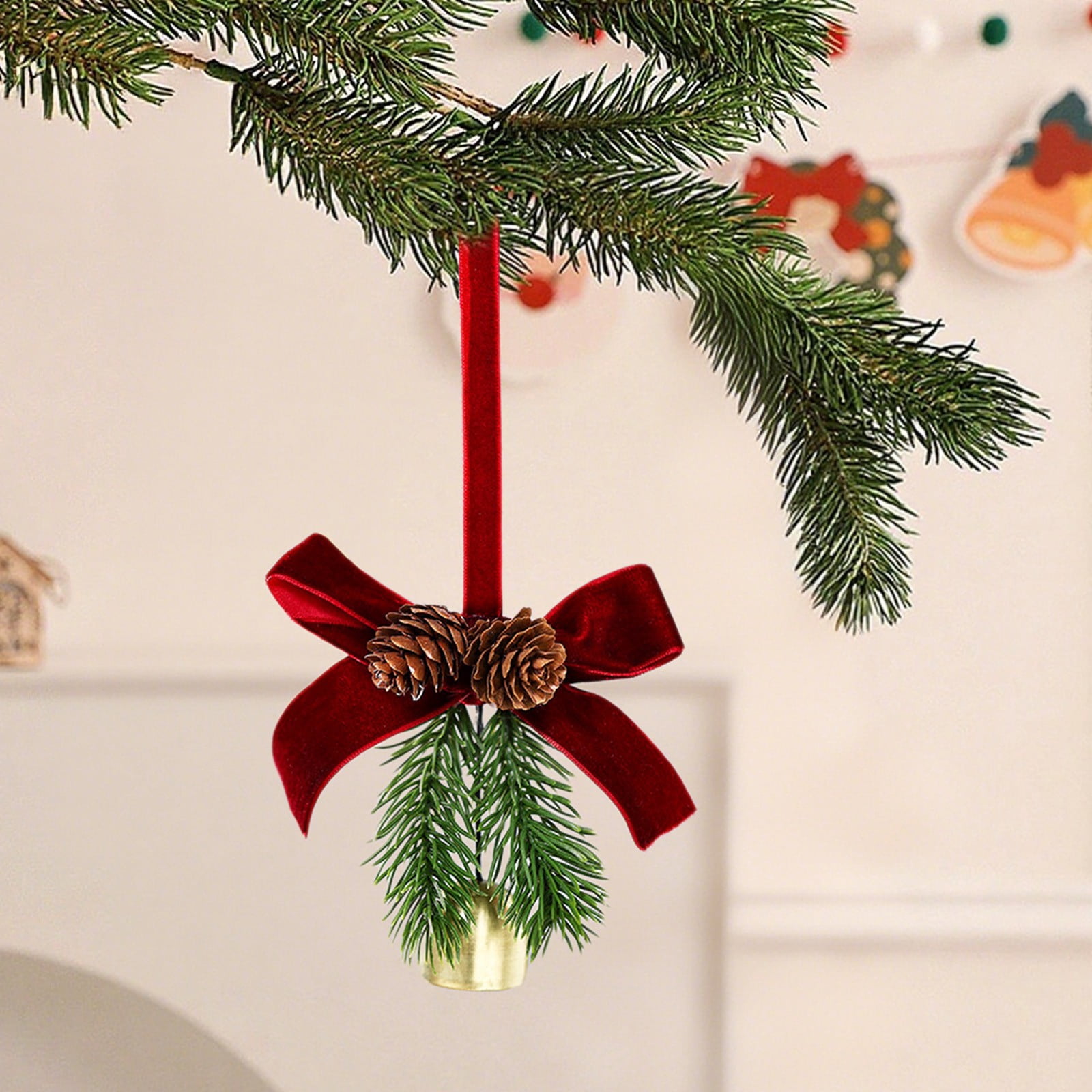 MUAXDA Christmas Cabinet Bows for Kitchen with Jingle Bells Pinecone ...