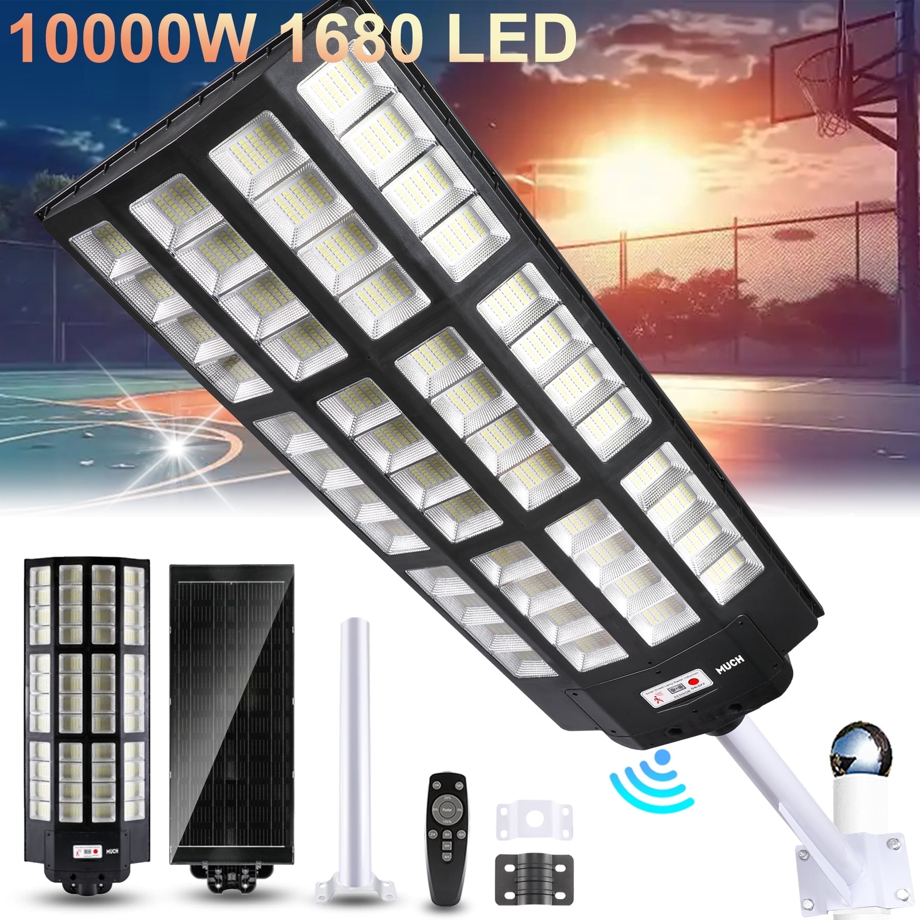 MUCH 10000W 1680 LED Super Bright Solar Street Light Pole Barn Commercial Parking Lot Lights ...