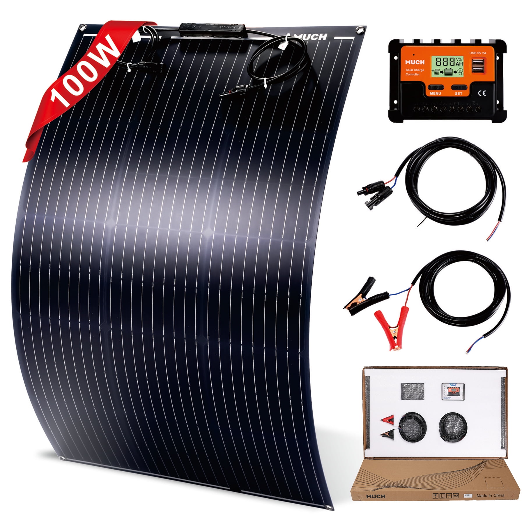 MUCH 100W Monocrystalline Solar Panel with 30A Controller, Flexible ...