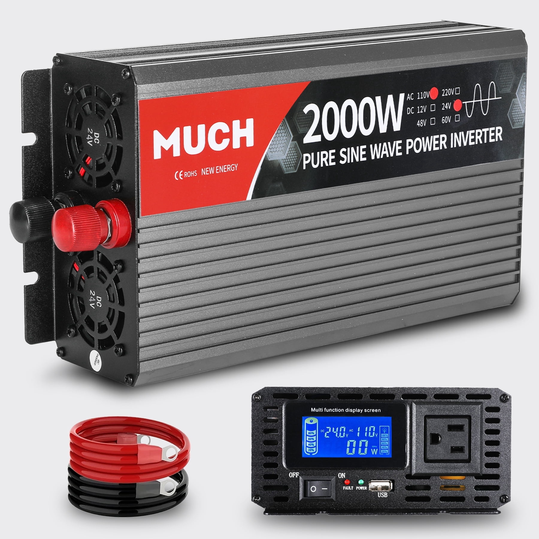 MUCH 2000W Car Inverter 24v To 110v Solar Converter Pure Sine Wave ...