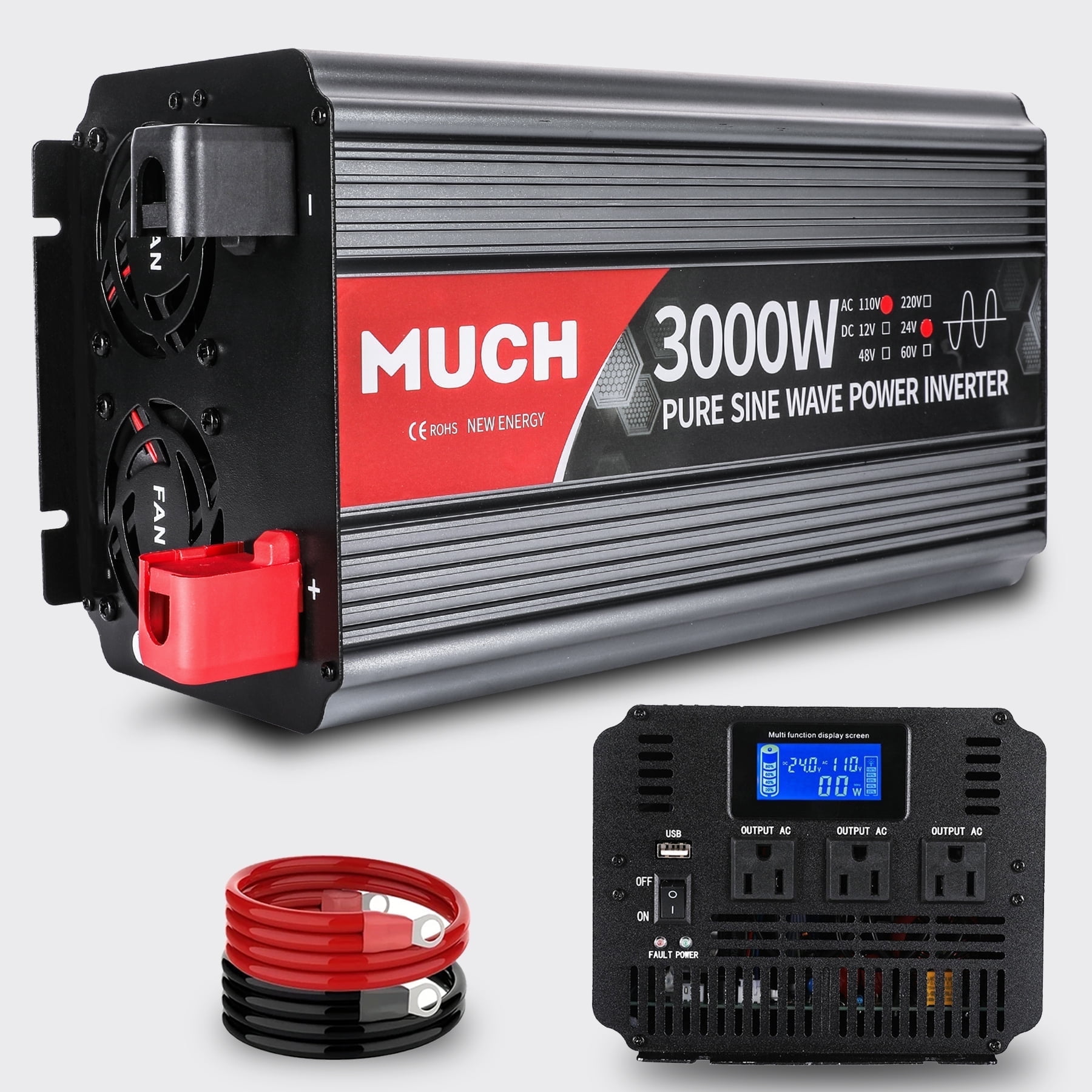 MUCH 3000Watts Rated 6000Watts Peak Power Pure Sine Wave Power Inverter ...