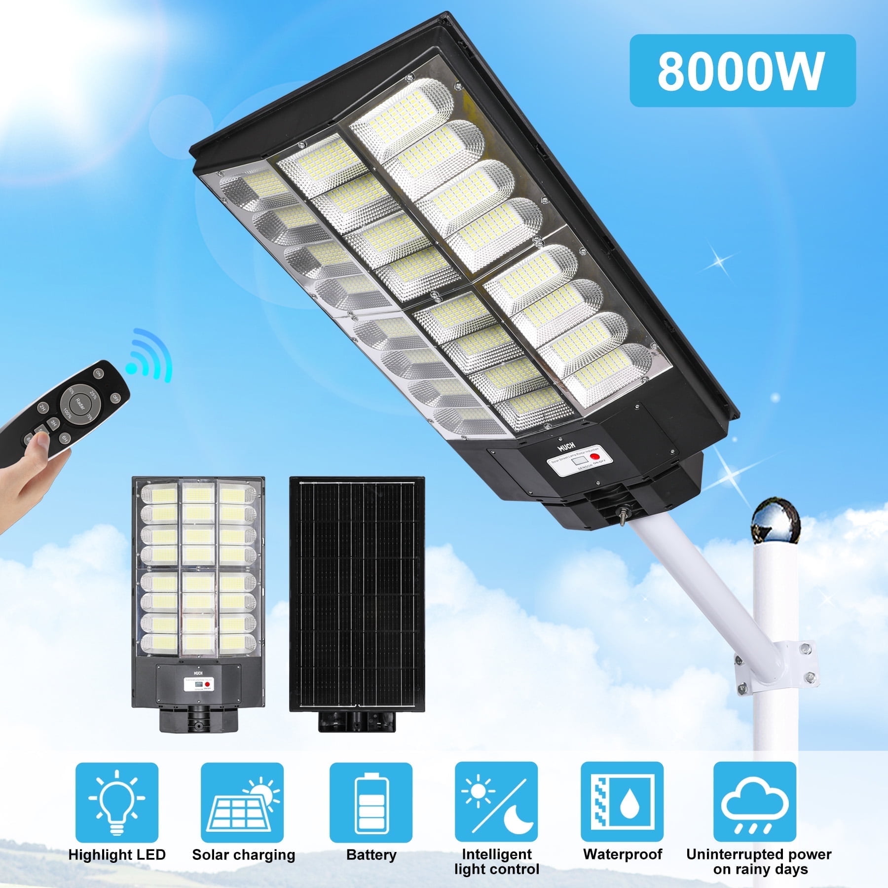 MUCH 8000W Solar Street Light Outdoor Waterproof - 9000K Integrated ...