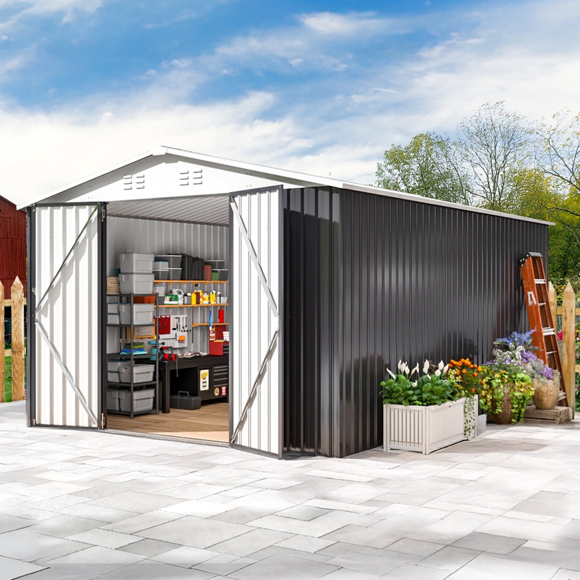 MUCHANT 12'x10' Outdoor Metal Storage Shed with Updated Frame Structure ...