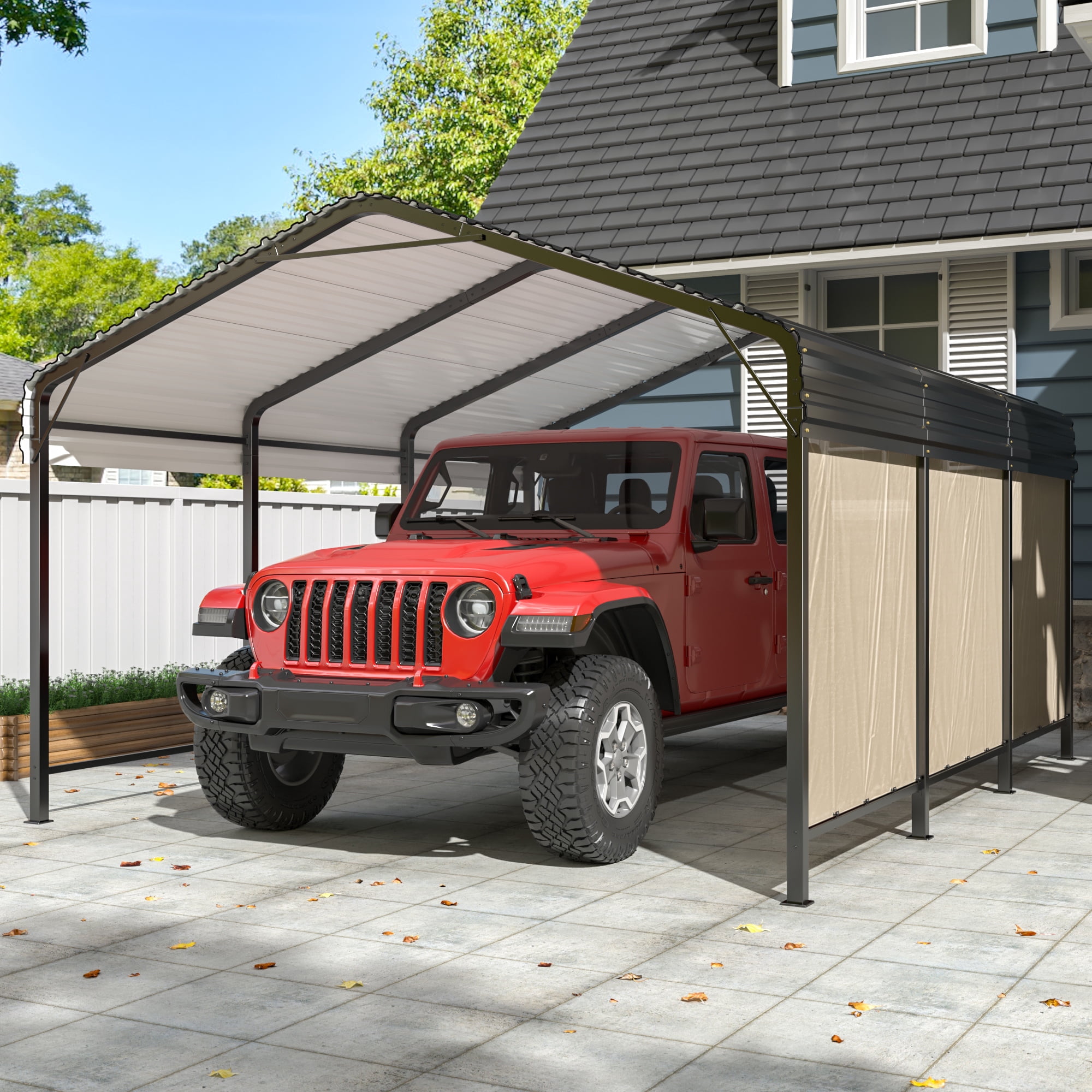 MUCHANT 10'x15' Outdoor Metal Carport, Heavy Duty Garage Galvanized Car ...