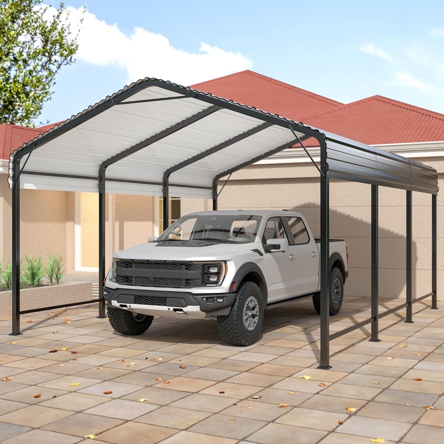MUCHANT 10'x15' Outdoor Metal Carport, Heavy Duty Garage Galvanized Car ...