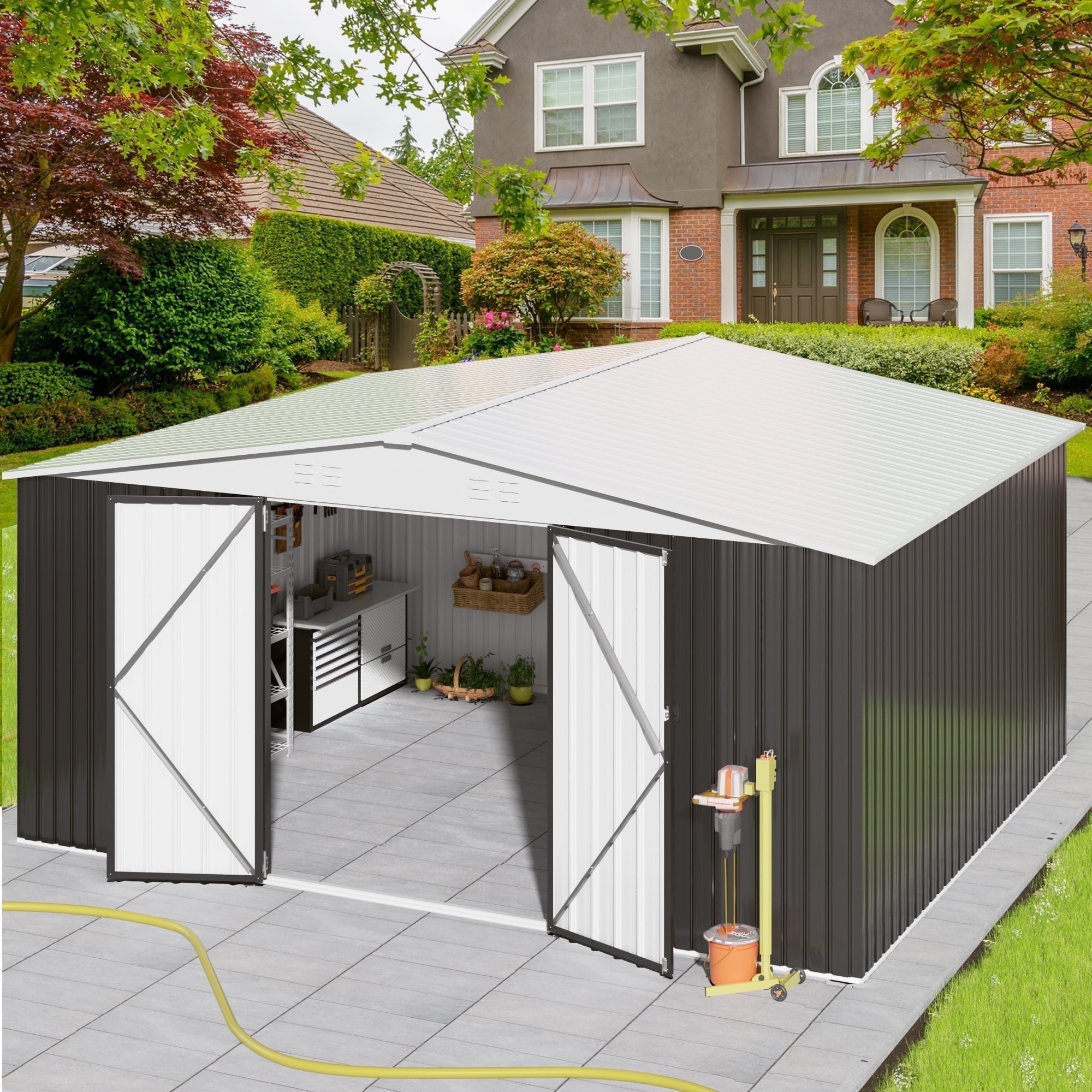 MUCHANT 12'x14' Outdoor Metal Storage Shed with Updated Frame Structure ...