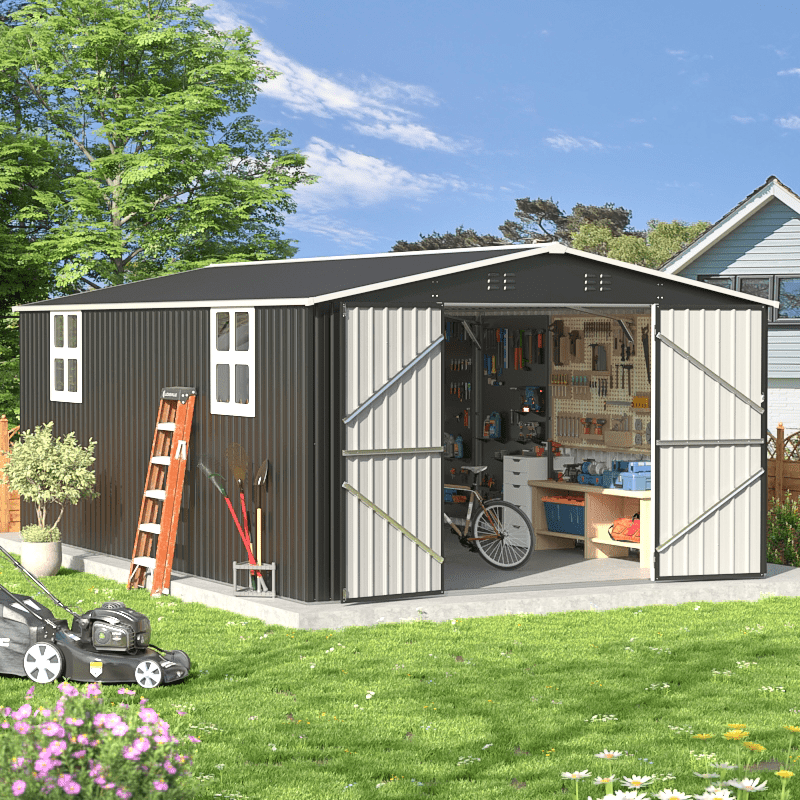 MUCHANT 12'x18' Outdoor Metal Storage Shed with Updated Frame Structure ...