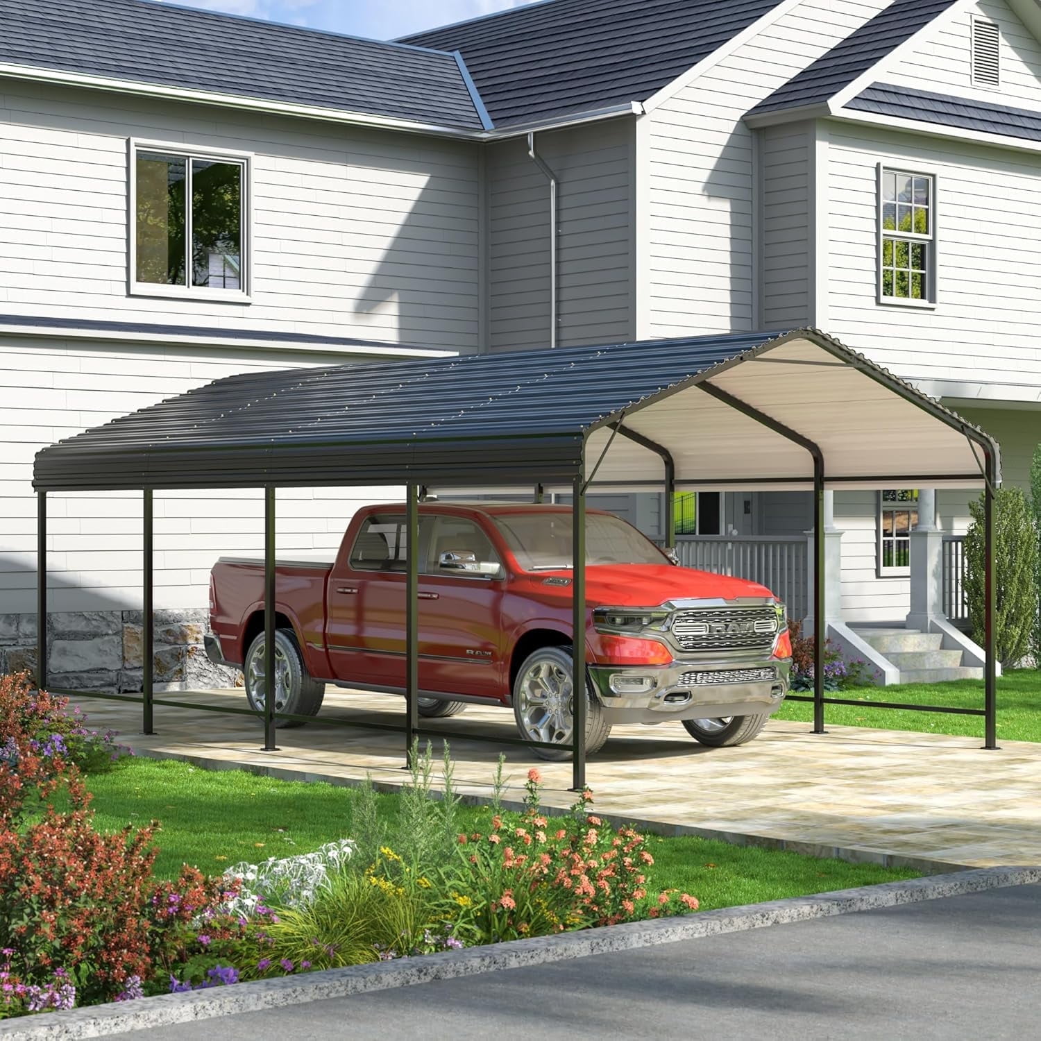 MUCHANT 12'x20' Outdoor Metal Carport, Heavy Duty Garage Galvanized Car ...