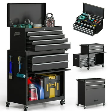 E-Western Tool Chest 5-Drawer Rolling Storage Cabinet with Detachable Top Box Lockable Wheels ...