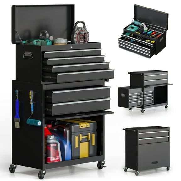 8-Drawer Rolling Tool Box, Lockable Rolling Tool Chest with Wheels and ...