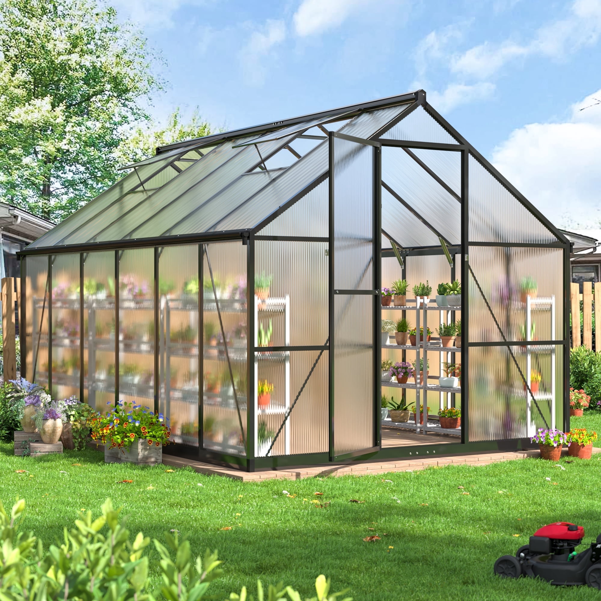 MUCHANT 8x12 FT Greenhouse for Outdoors, Walk-in Large Aluminum Frame ...