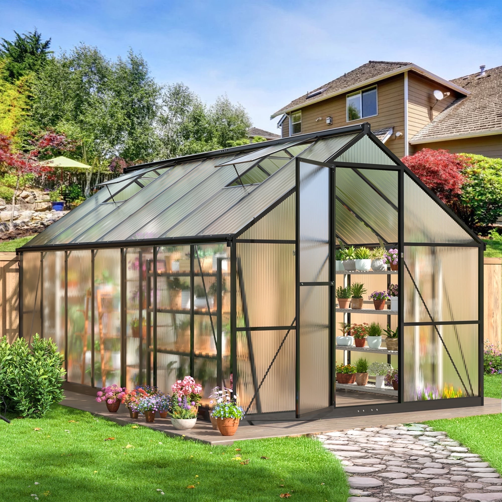 MUCHANT 8x14 FT Greenhouse for Outdoors, Walk-in Large Aluminum Frame ...