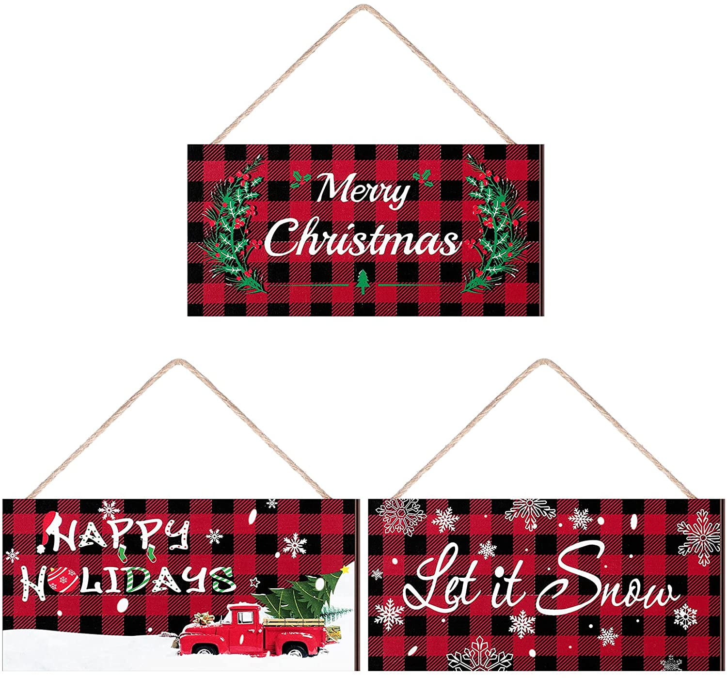 MUCHENGGIFT 3 Pieces Christmas Wood Hanging Sign Ornament with Rope ...