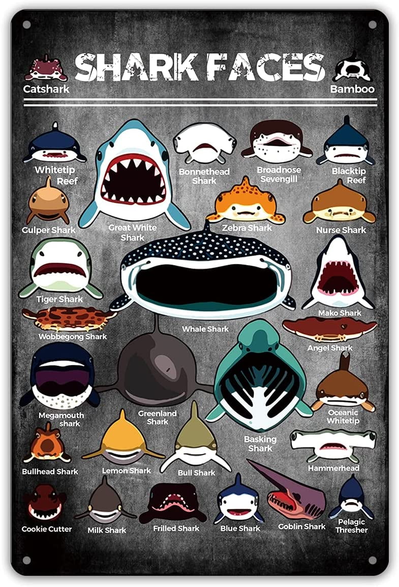 MUCHENGGIFT Vintage Shark Faces Metal Tin Sign Wall Decor Retro Nature ...