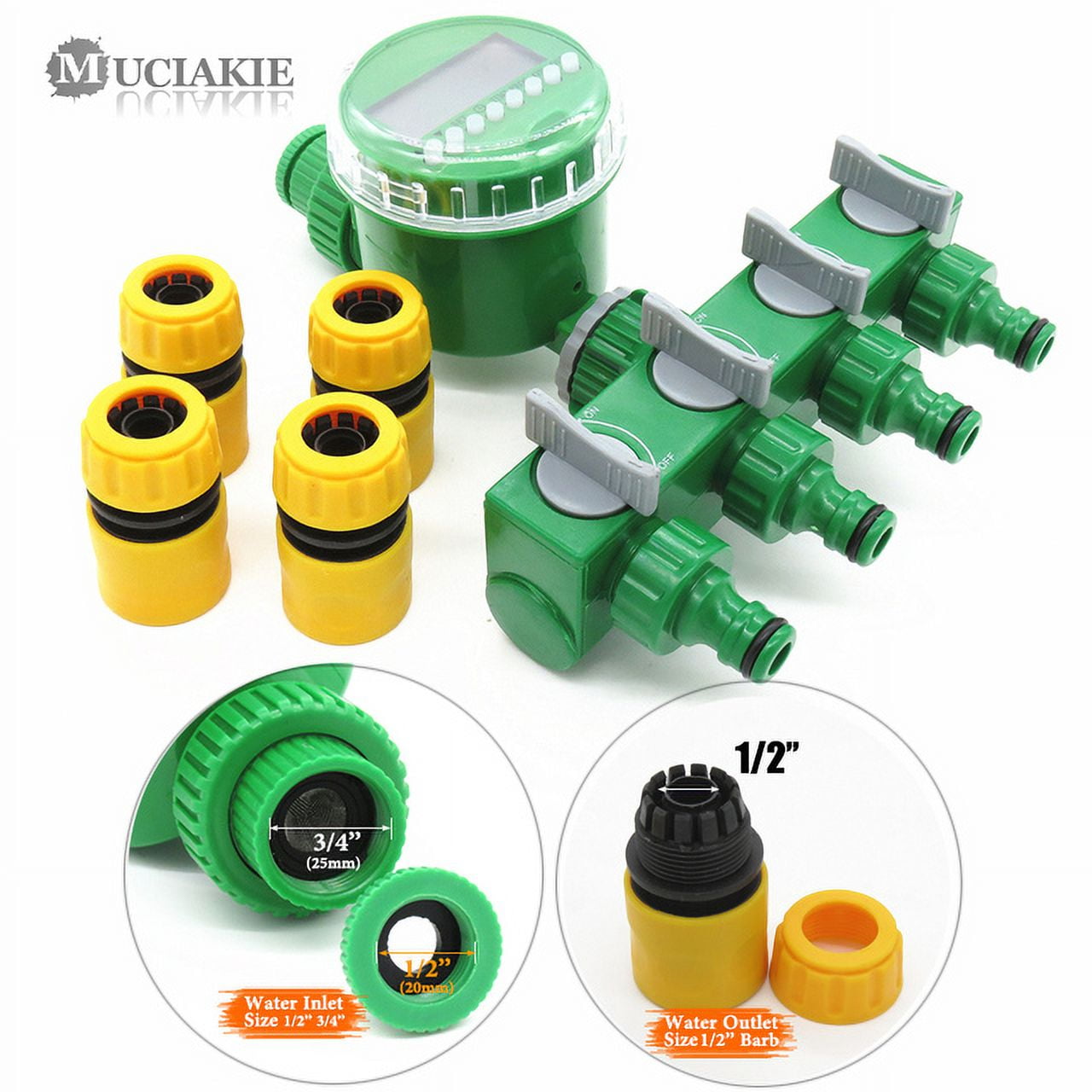 MUCIAKIE Garden Water Timer with 1/2/4-Way Hose Splitter Automatic ...
