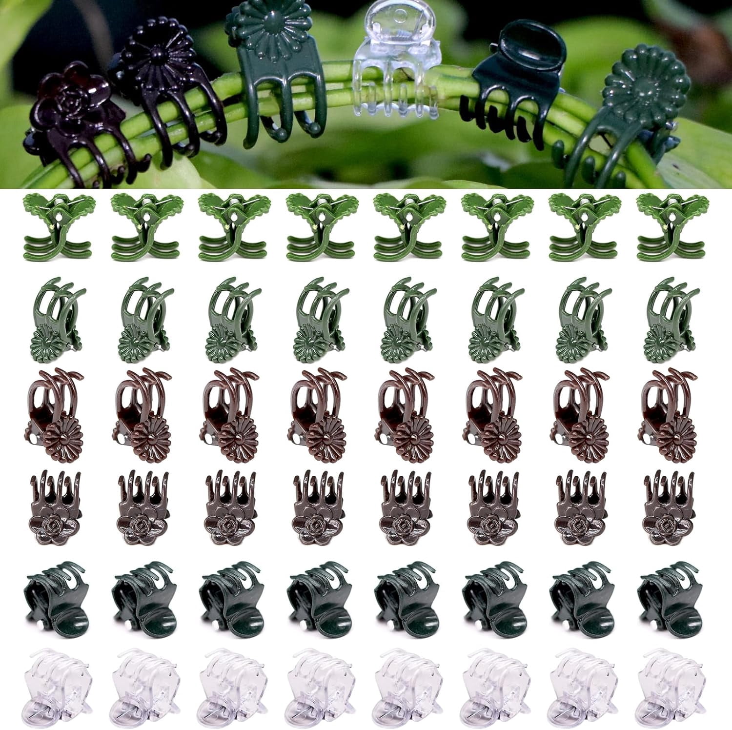 MUCIAKIE Green Plant Clips Orchid Flowers Support Clamp Long Lasting 60 ...