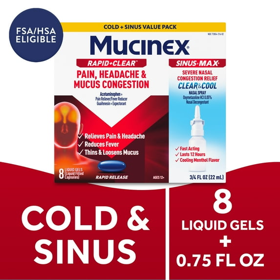 Mucinex Rapid Clear Pain, Headache, & Mucus Congestion (8 Liquid Gels ...