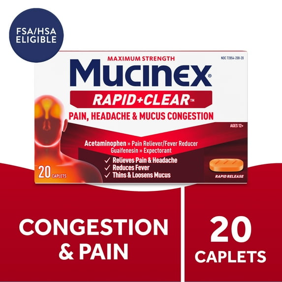 Mucinex Rapid+Clear Maximum Strength Cold Medicine & Expectorant, Fever ...