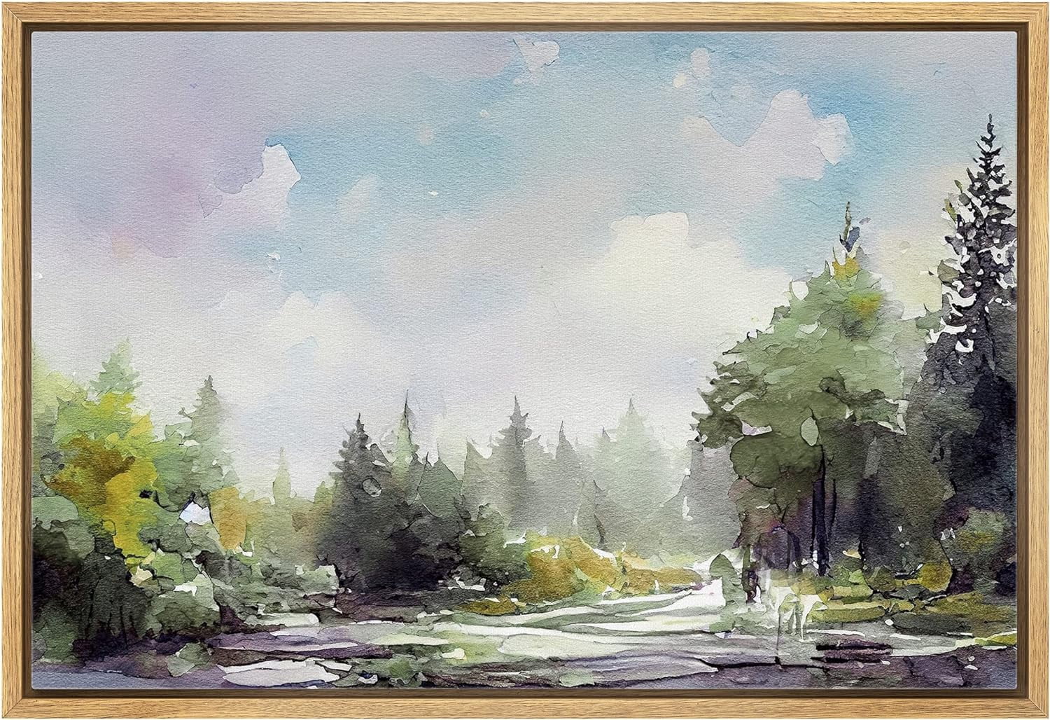MUDECOR Framed Canvas Print Wall Art Pastel Watercolor Green Pine Tree ...