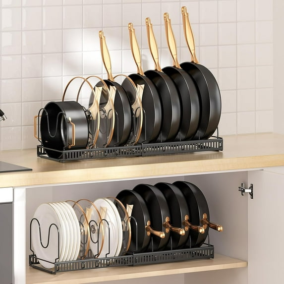 MUDEELA 2 Pack Expandable Pot and Pan Organizer Rack with 10 Adjustable ...