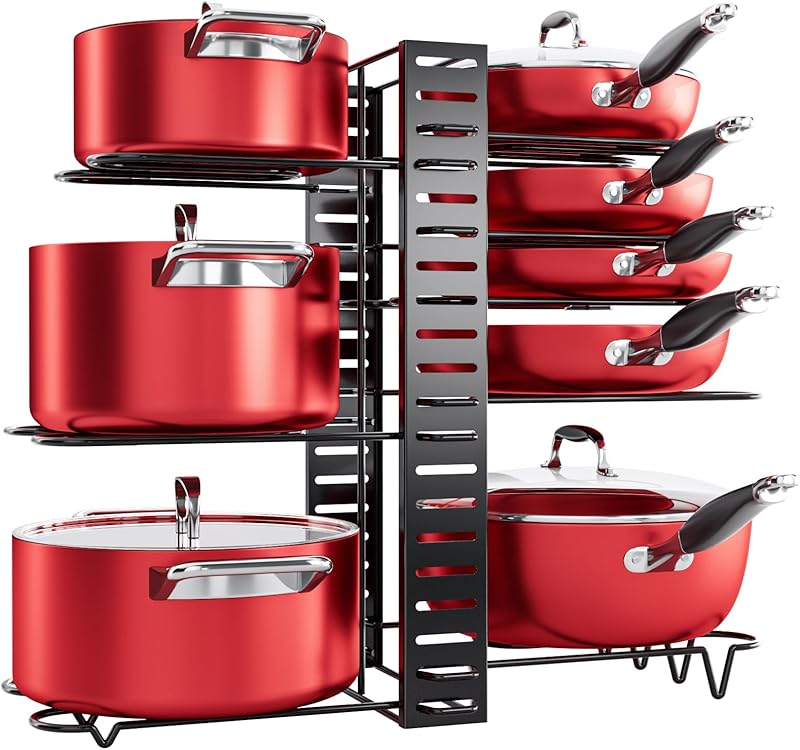 MUDEELA 8-Tier Heavy Duty Adjustable Pan Organizer Rack for Kitchen ...