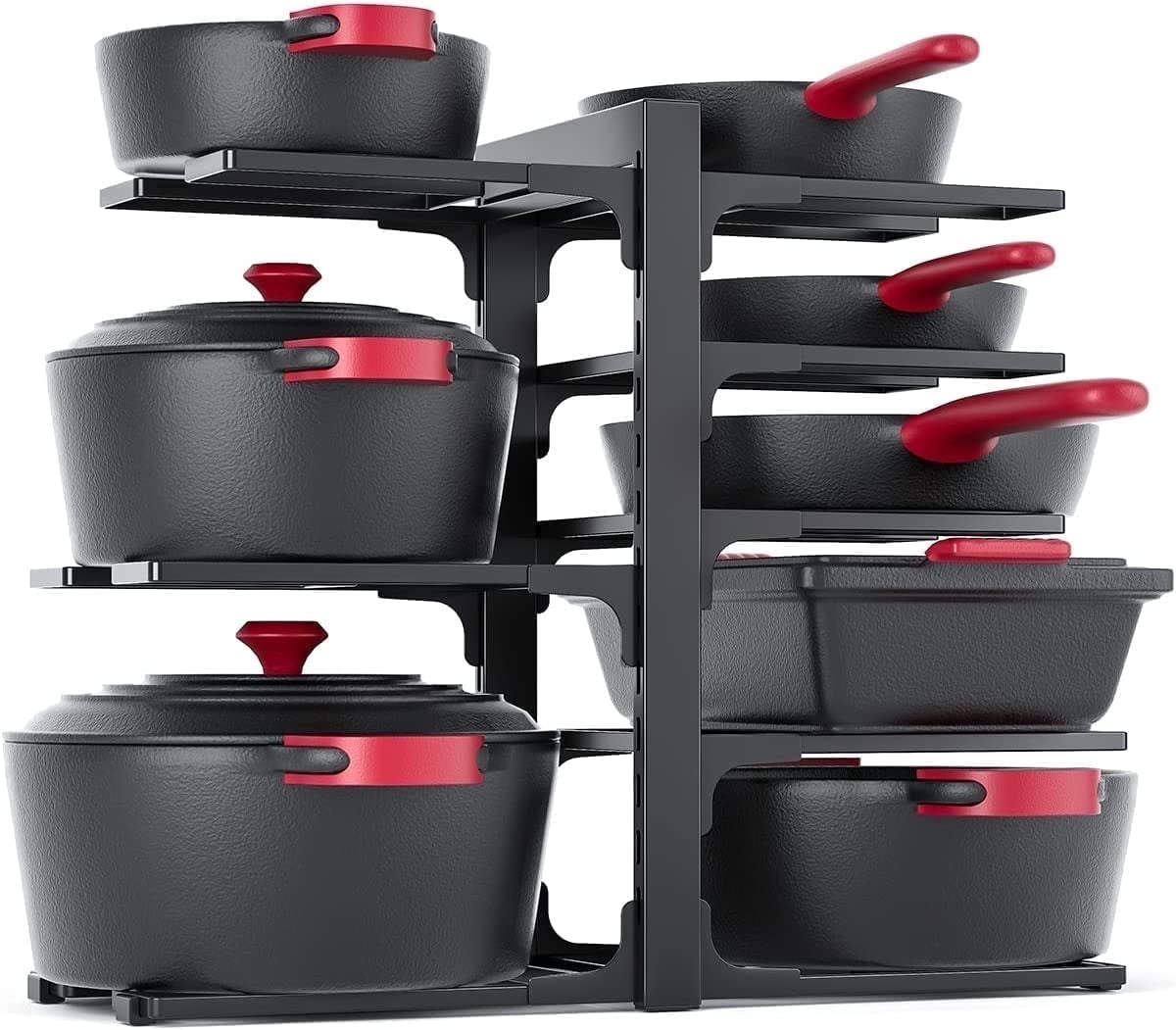 ORDORA 8-Tier Pots and Pans Organizer Rack Heavy Duty Adjustable, Black ...