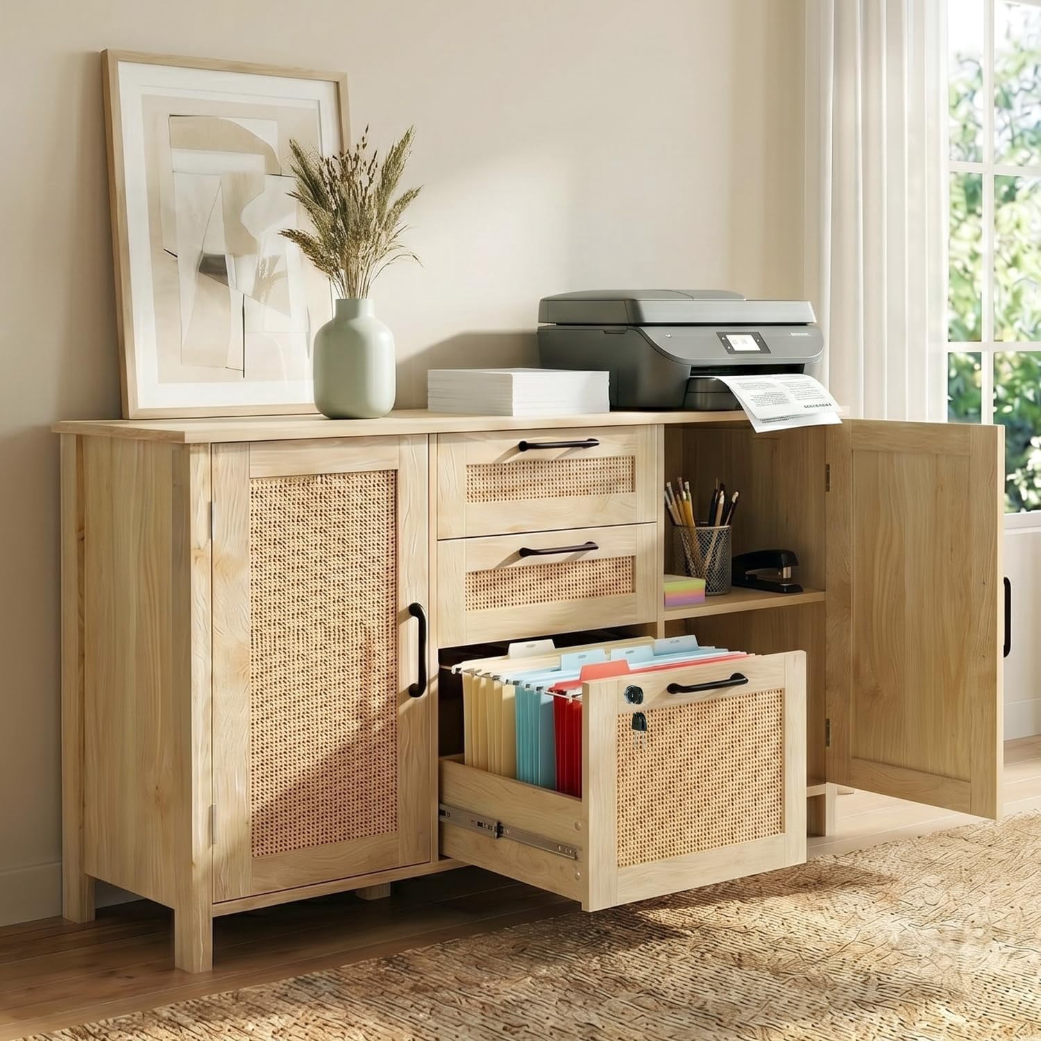 MUER 3 Drawer and 2 Doors File Cabinet with Lock, Printer Stand Lateral ...