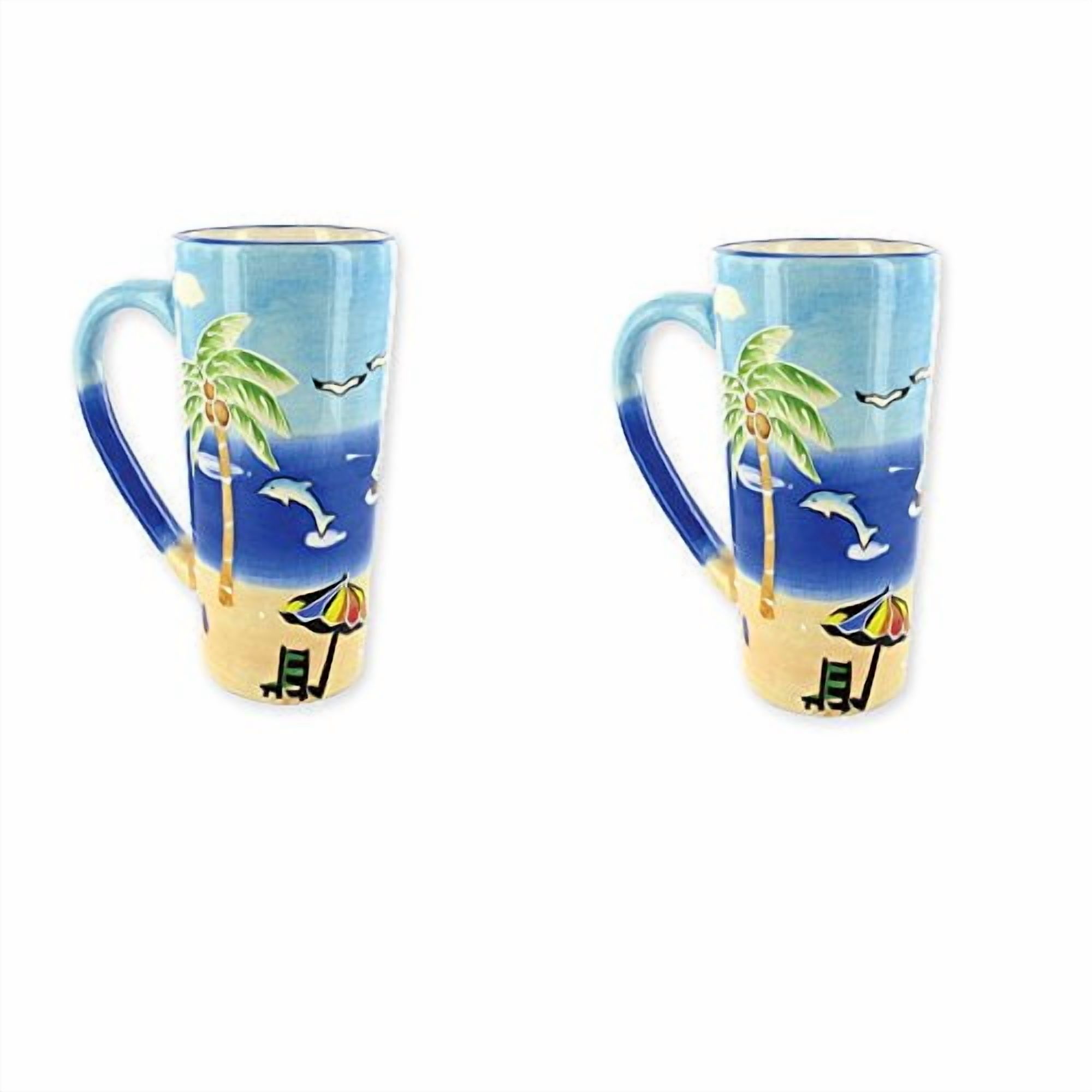 MUG Beach Palm Tree Embossed Ceramic Tall Coffee & Tea Cup 14 Oz ...