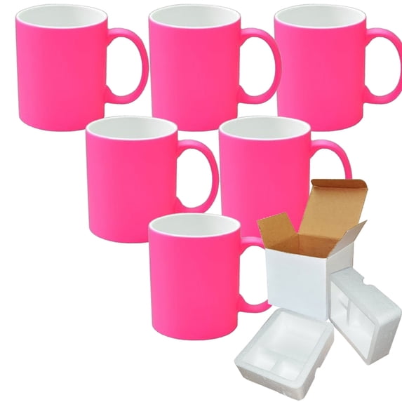 MUGSIE 6 PACK 11OZ PINK Fluorescent / Neon Sublimation Mugs with Foam ...
