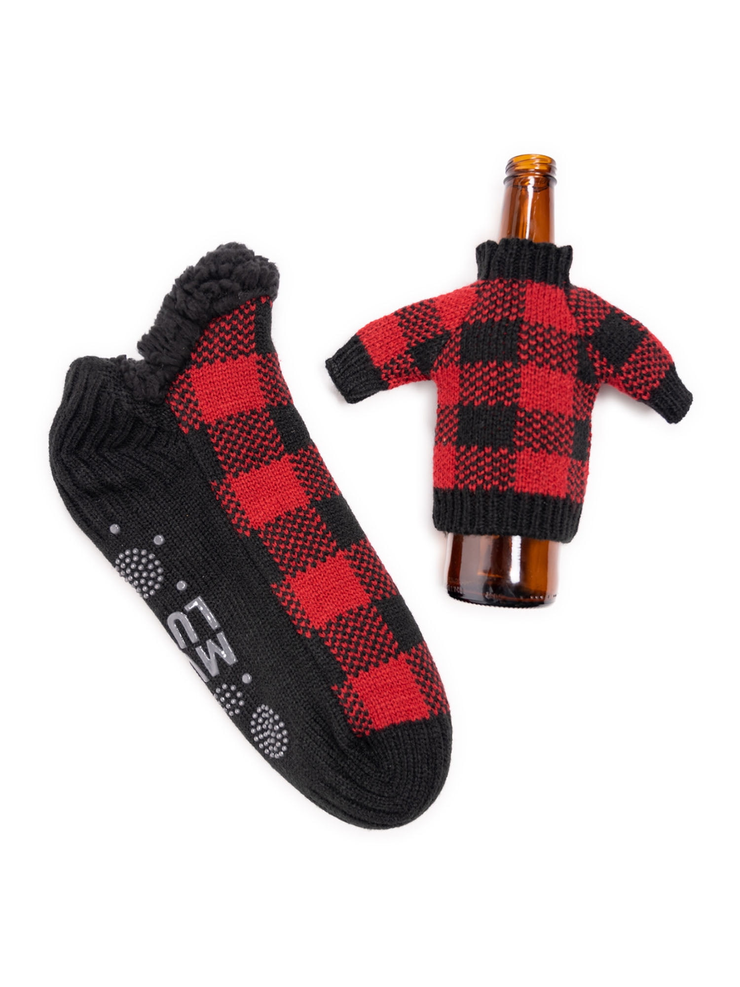 MUK LUKS Men's Cabin Socks & Bottle Sweater Gift Set, Non-Slip, Sherpa ...