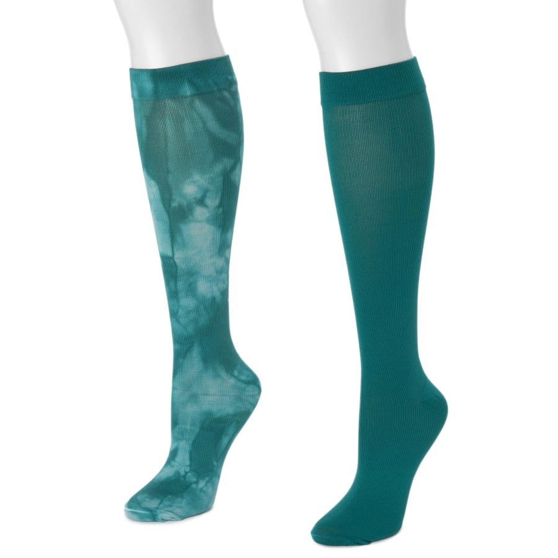 MUK LUKS Women's 2 Pair Pack Compression Socks, Teal/Ocean, Small ...
