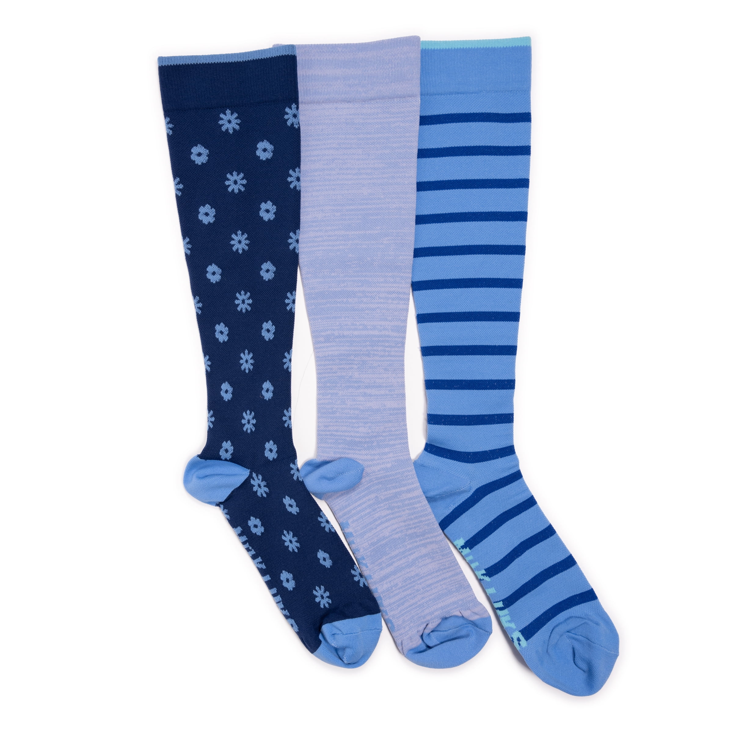 MUK LUKS Women's Compression Socks, 3 Pair Pack, Knee-High, Nylon, Blue ...