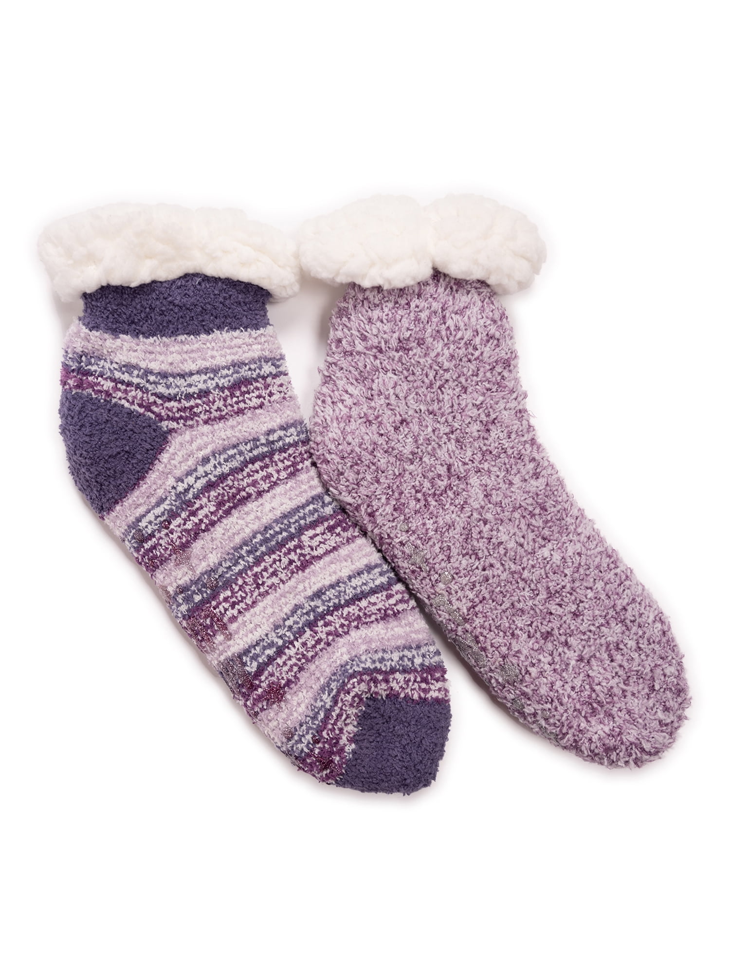 MUK LUKS Women's Cozy Plush Ankle Cabin Socks 2-Pack with Gripper ...