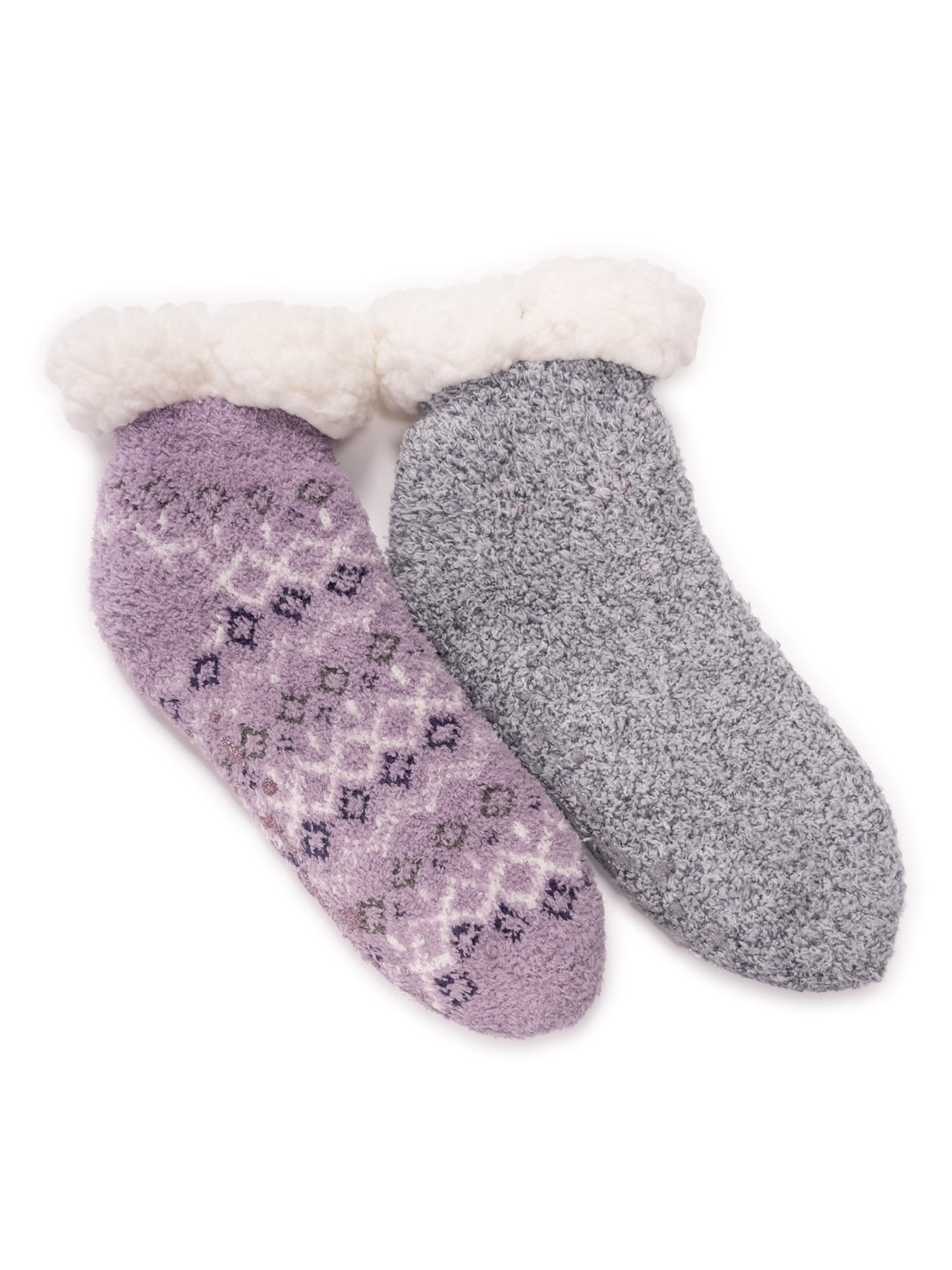 MUK LUKS Women's Ankle Cabin Socks, Fuzzy 2-Pack, Short, Non-Skid ...