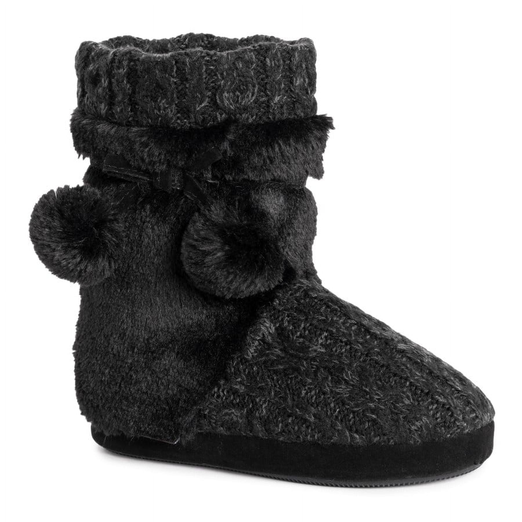 MUK LUKS Women's Delanie Indoor/Outdoor Knit Slippers with Faux Fur Pom ...