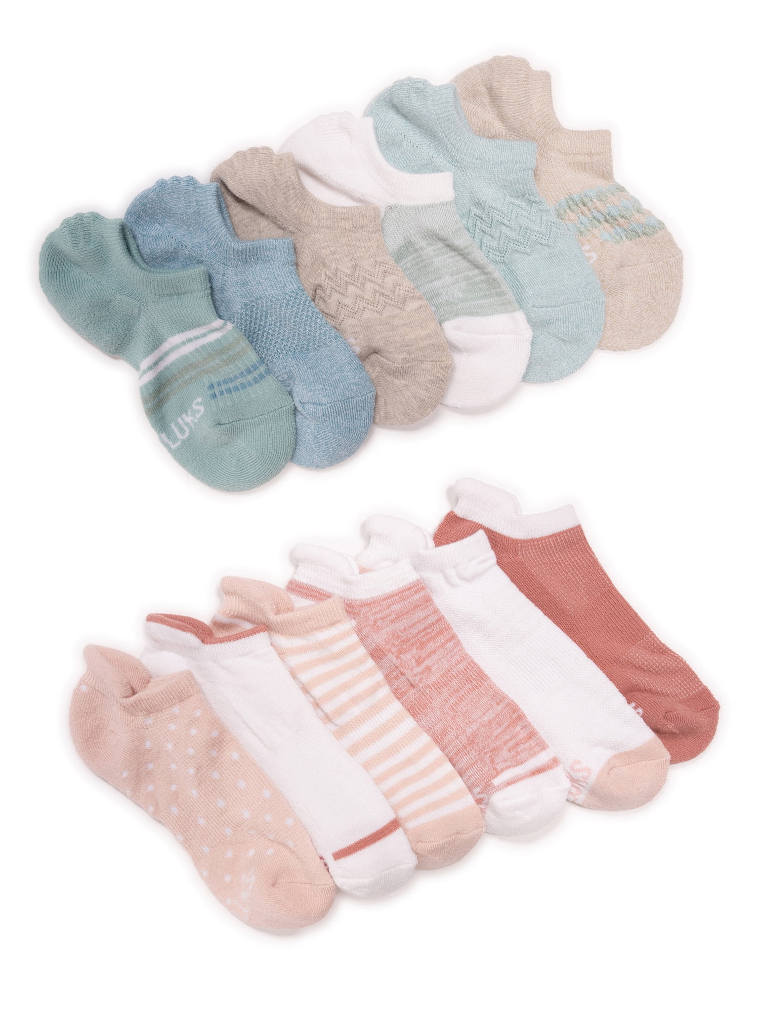 MUK LUKS Women's Dream Step No-show Liner & Low-cut Ankle Socks, 12-Pack, Shoe Size 6-11 ...