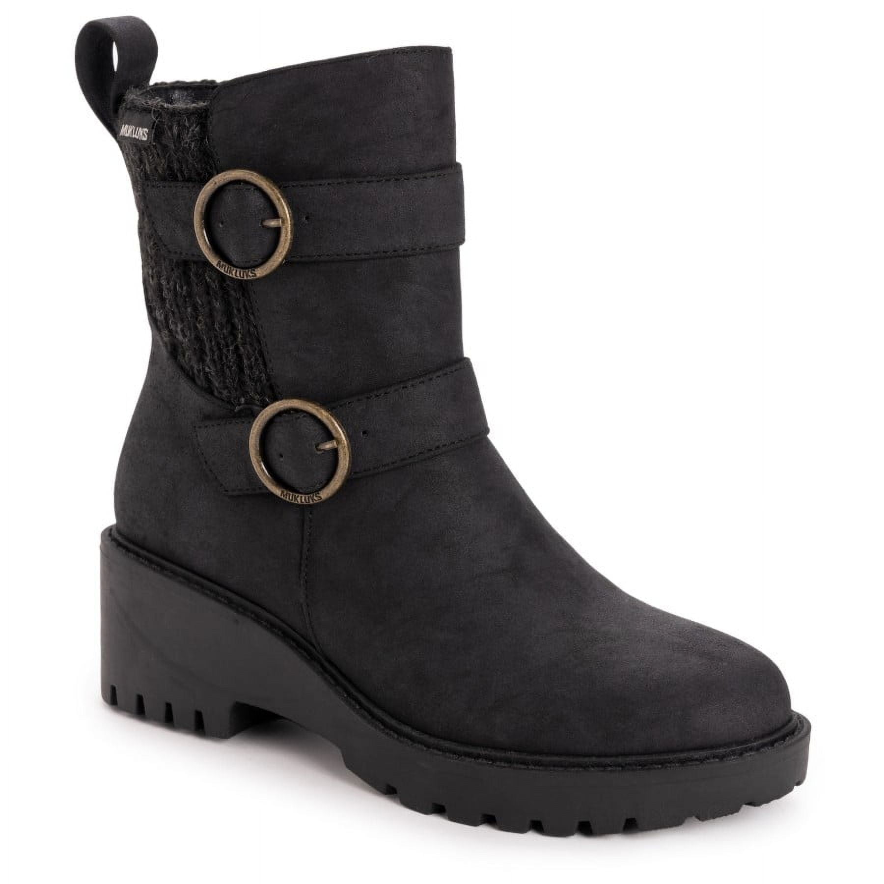 MUK LUKS Women's Finley Boots, Cozy Sweater Detail, Buckles, Memory ...