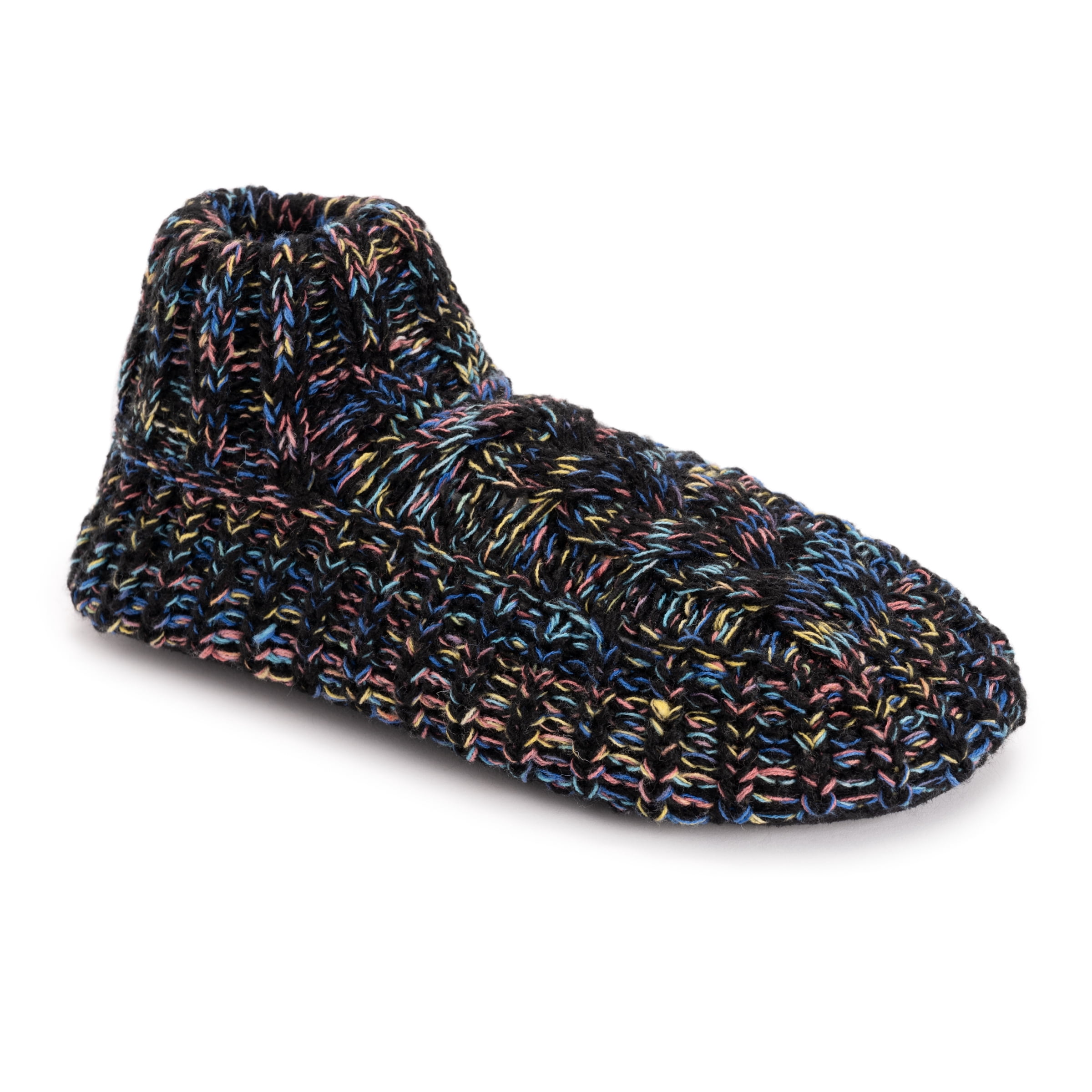 MUK LUKS Women's Icelandic Space Dye Marl Cabled Cuff Booties, Ebony, L ...