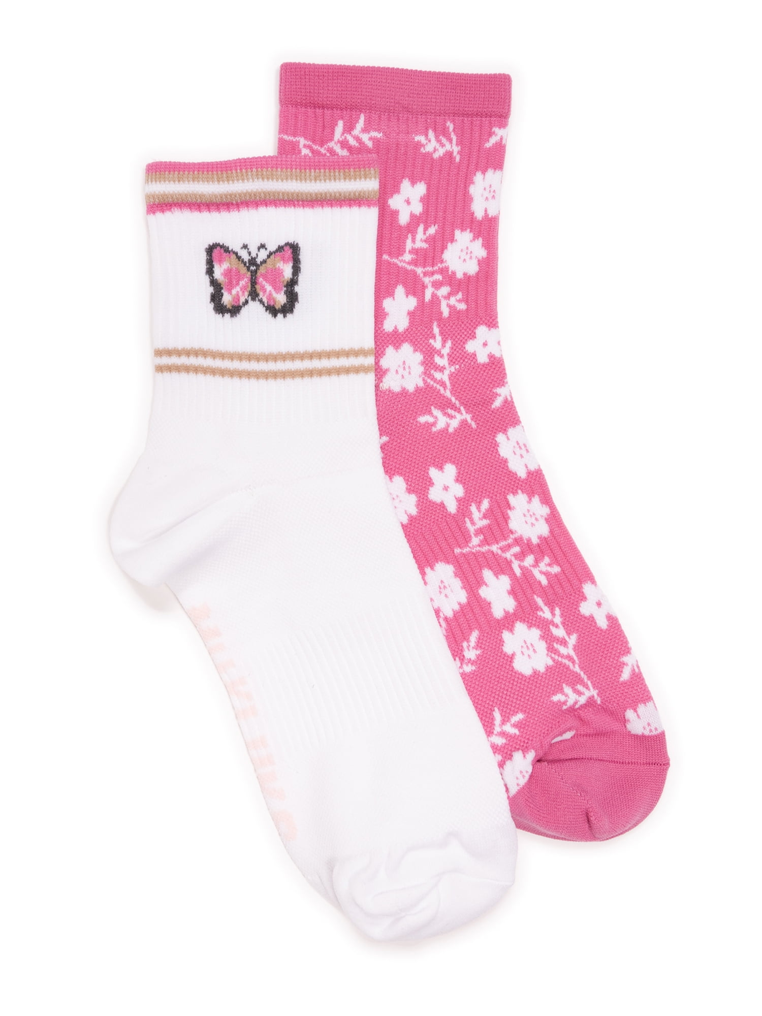 MUK LUKS Women's Nylon Quarter Crew Compression Socks, 2-Pack, Shoe ...