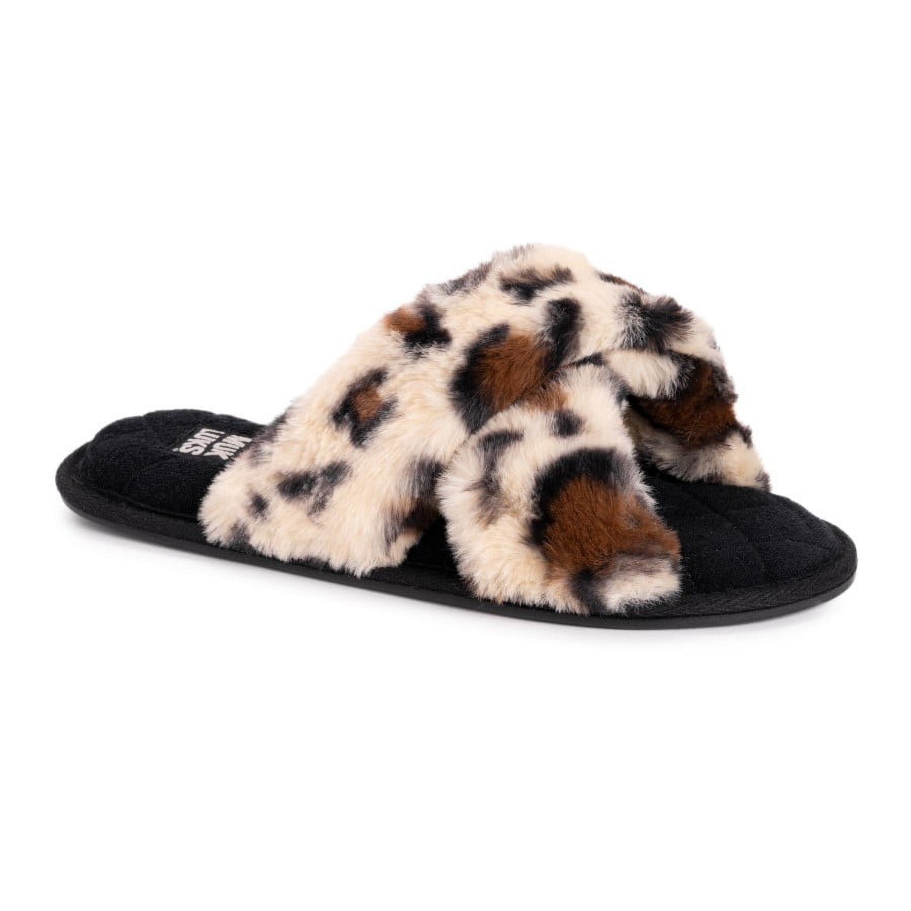 MUK LUKS Women's Perley Criss Cross Slipper Small - Leopard Black ...