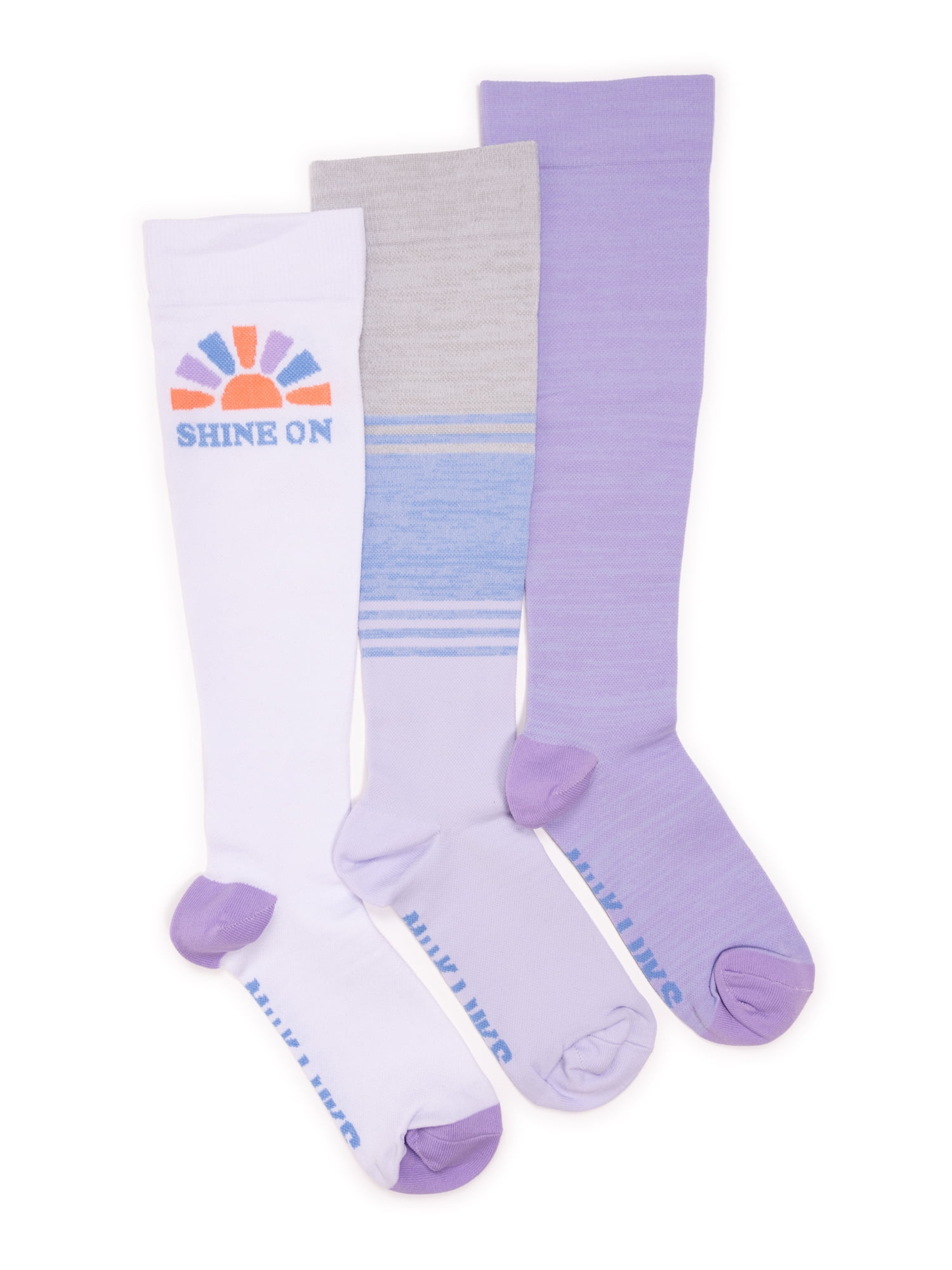 MUK LUKS Women's Wide Width Compression Nylon Knee-High Socks, 3-Pack ...