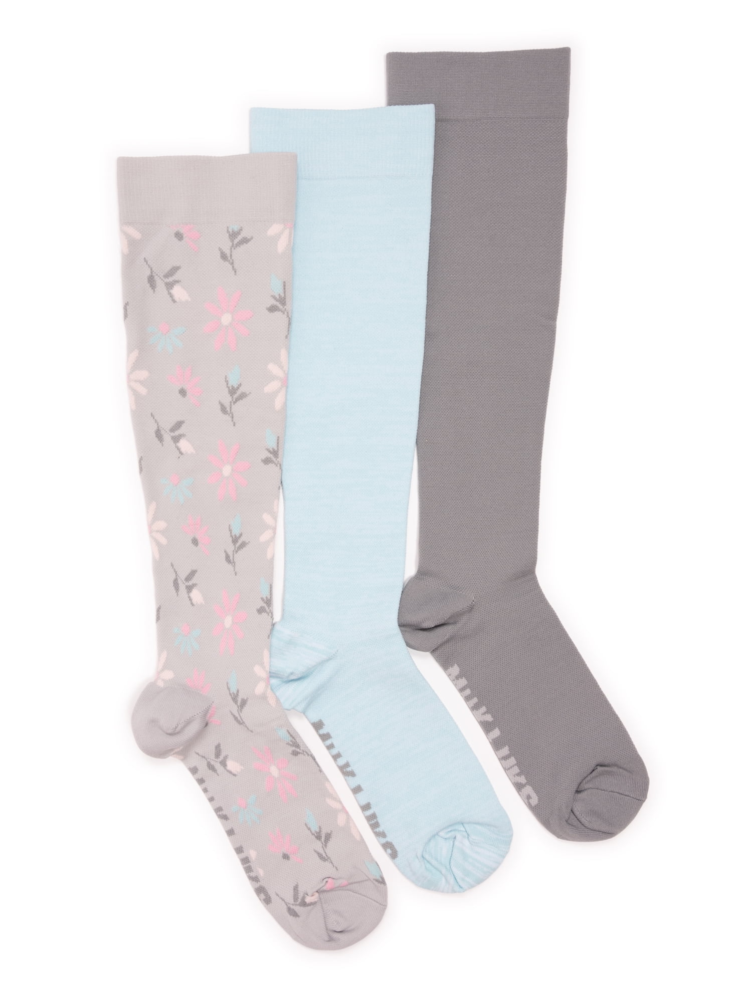 MUK LUKS Women's Wide Width Compression Nylon Knee-High Socks, 3-Pack ...