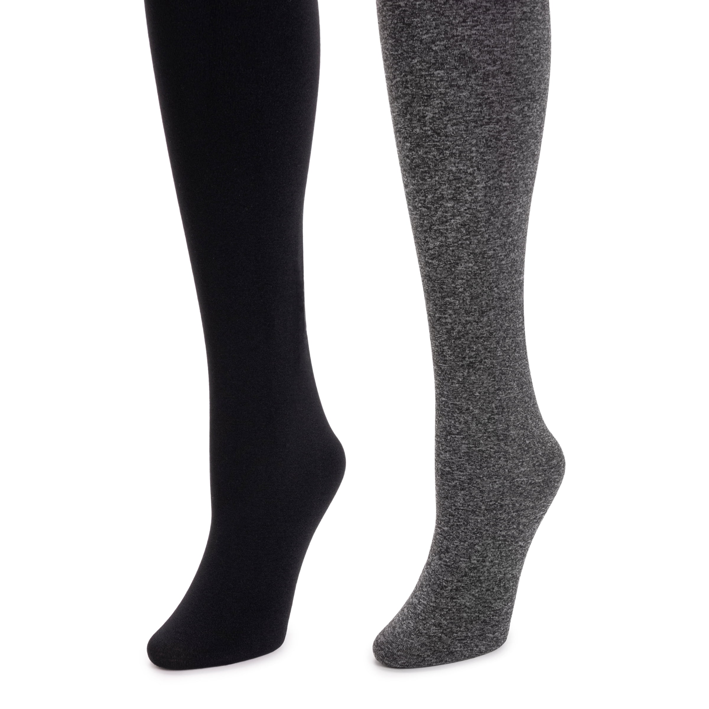 MUK LUKS Womens Winter Warm 2 Pair Pack Fleece Lined Tights, Black ...