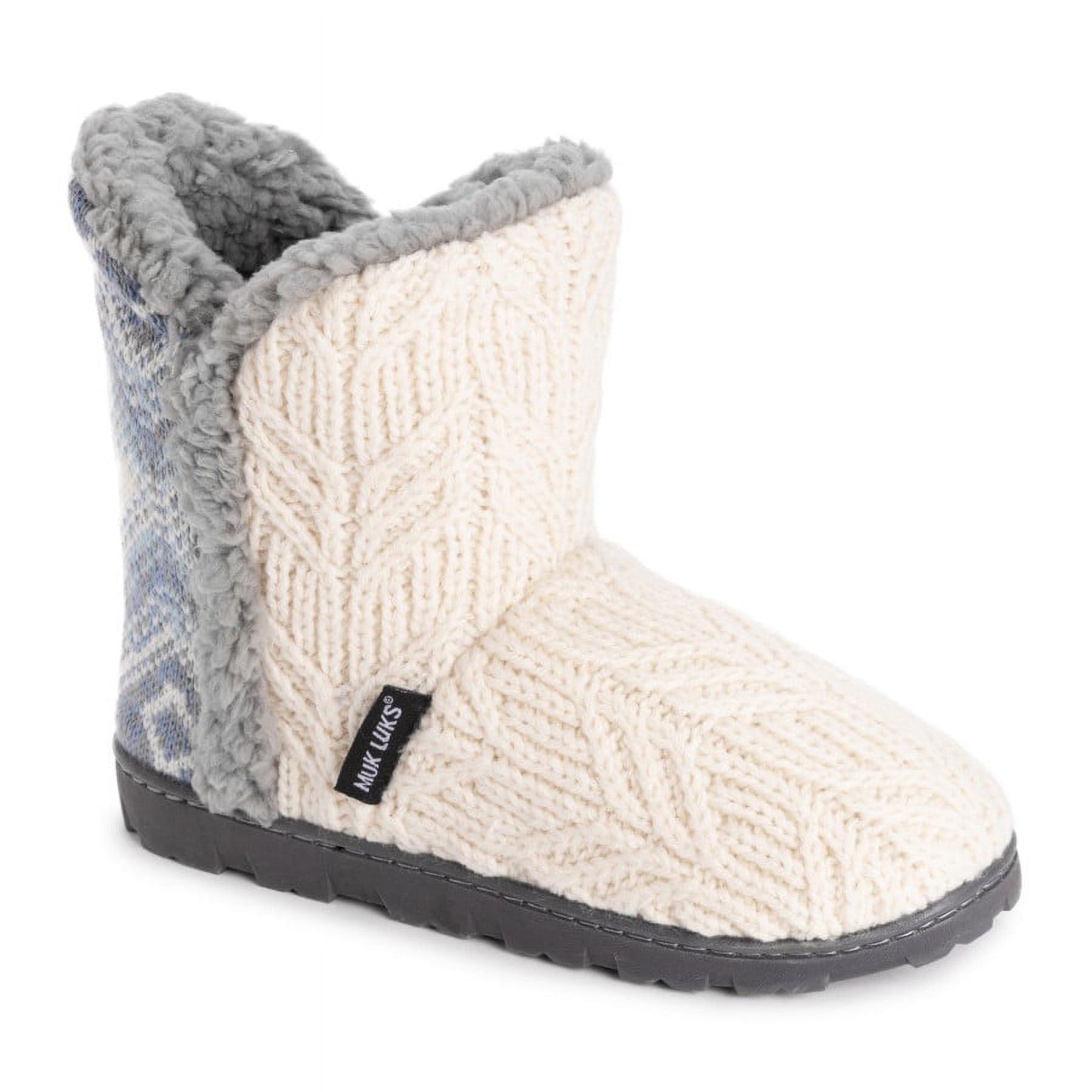MUK LUKS Cheyenne Bootie Slippers, Blue/Ivory, Faux Fur, Warm, Comfort ...